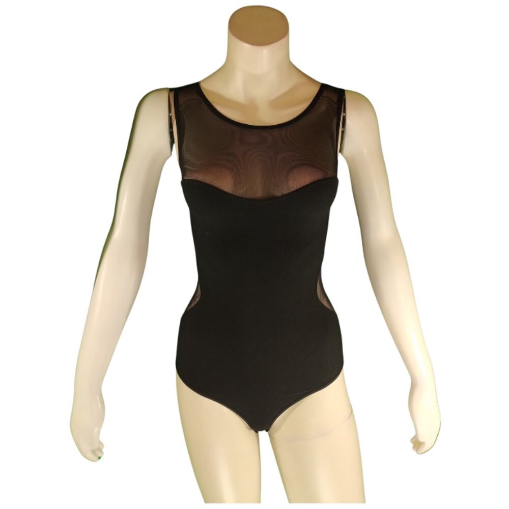 Women Black Sheer Leotard - Gem